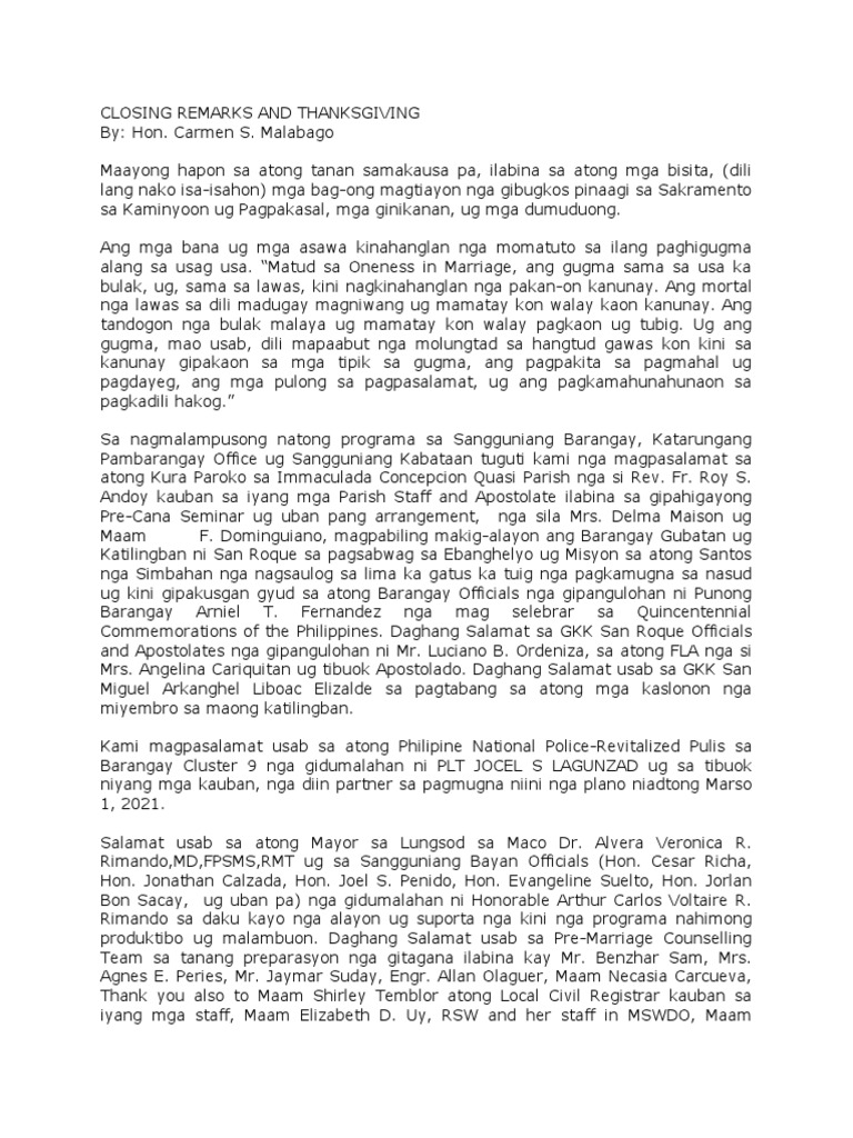 Closing Remarks and Thanksgiving | PDF