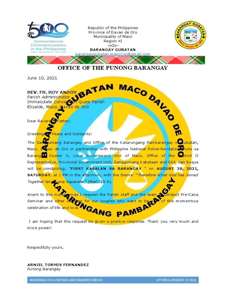 Letter To Request Kasalan Parokya | PDF