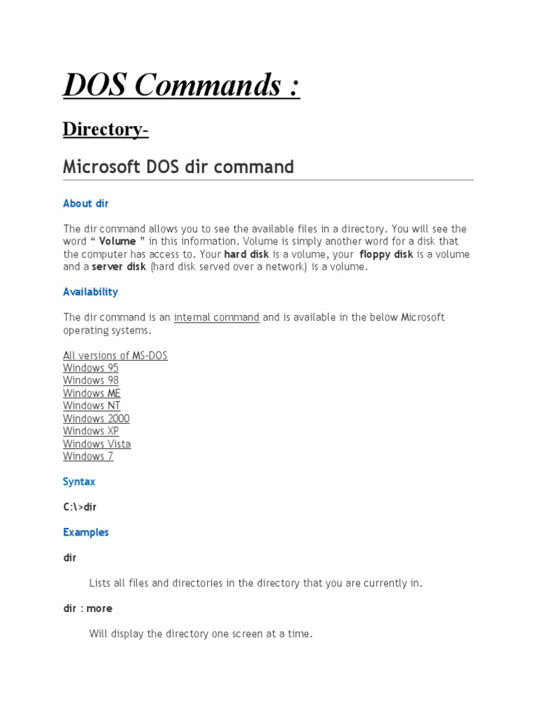 DOS Commands:: Directory | PDF | Microsoft Windows | Computer File