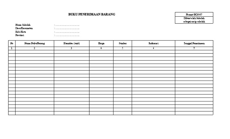 Format Bos-07 Buku Penerimaan Barang | PDF