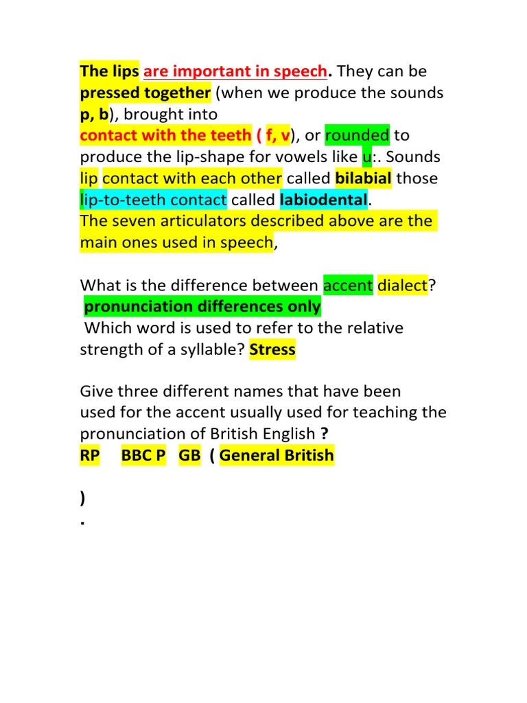 The Lips Pressed Together P, B: Are Important in Speech | PDF | Career ...