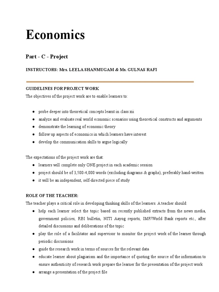 Economics - Guidelines For Project | PDF | Learning | Economics