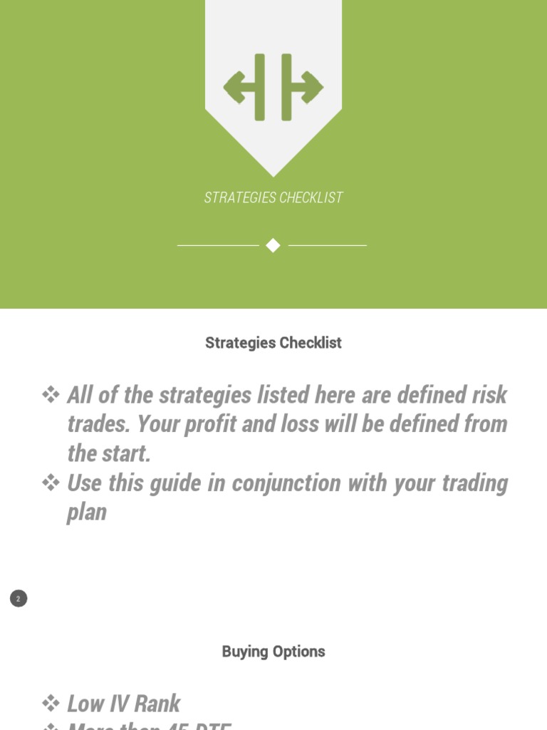 Strategies Checklist | PDF | Option (Finance) | Investments & Securities