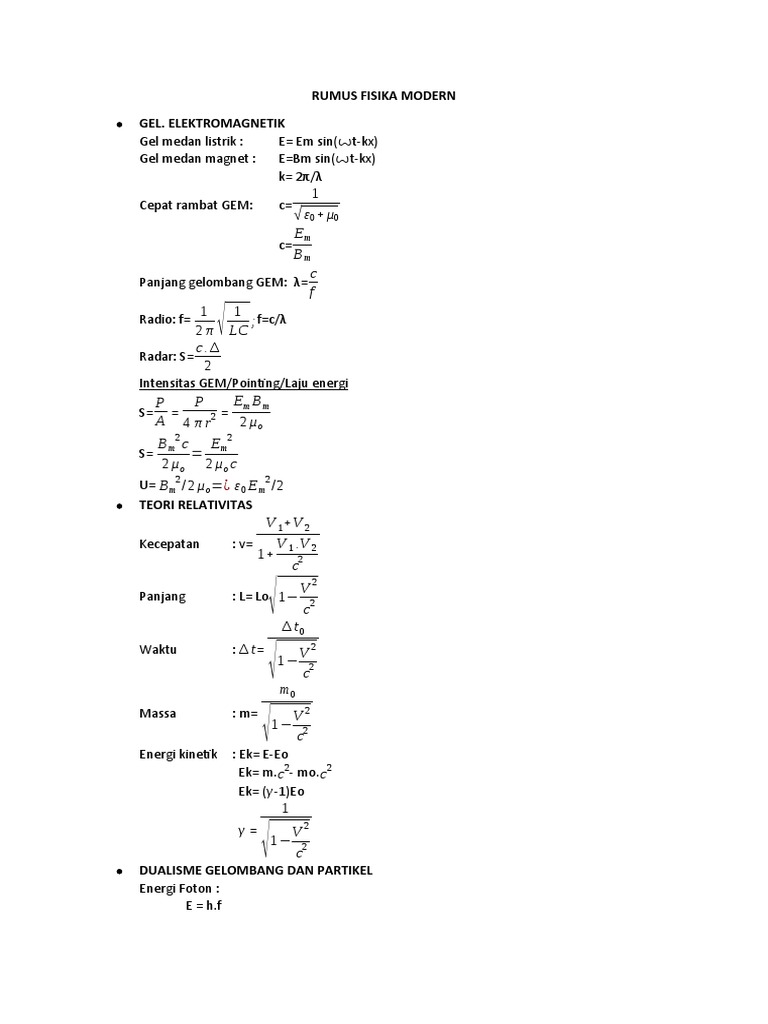 Rumus Fisika Modern | PDF