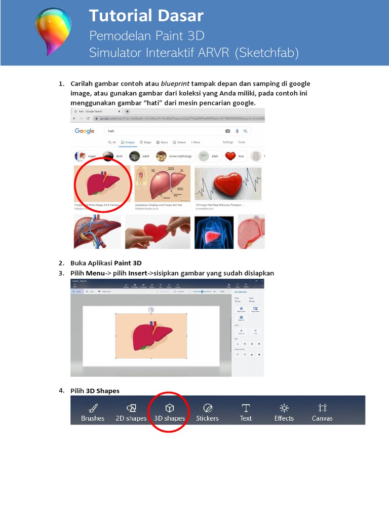 Tutorial Dasar, Pemodelan Paint 3D & Simulator Interaktif ARVR Sketchfab | PDF