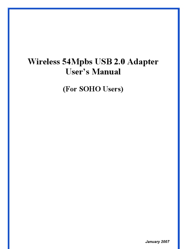 Wireless 54Mpbs USB 2.0 Adapter User's Manual: (For SOHO Users) | PDF ...