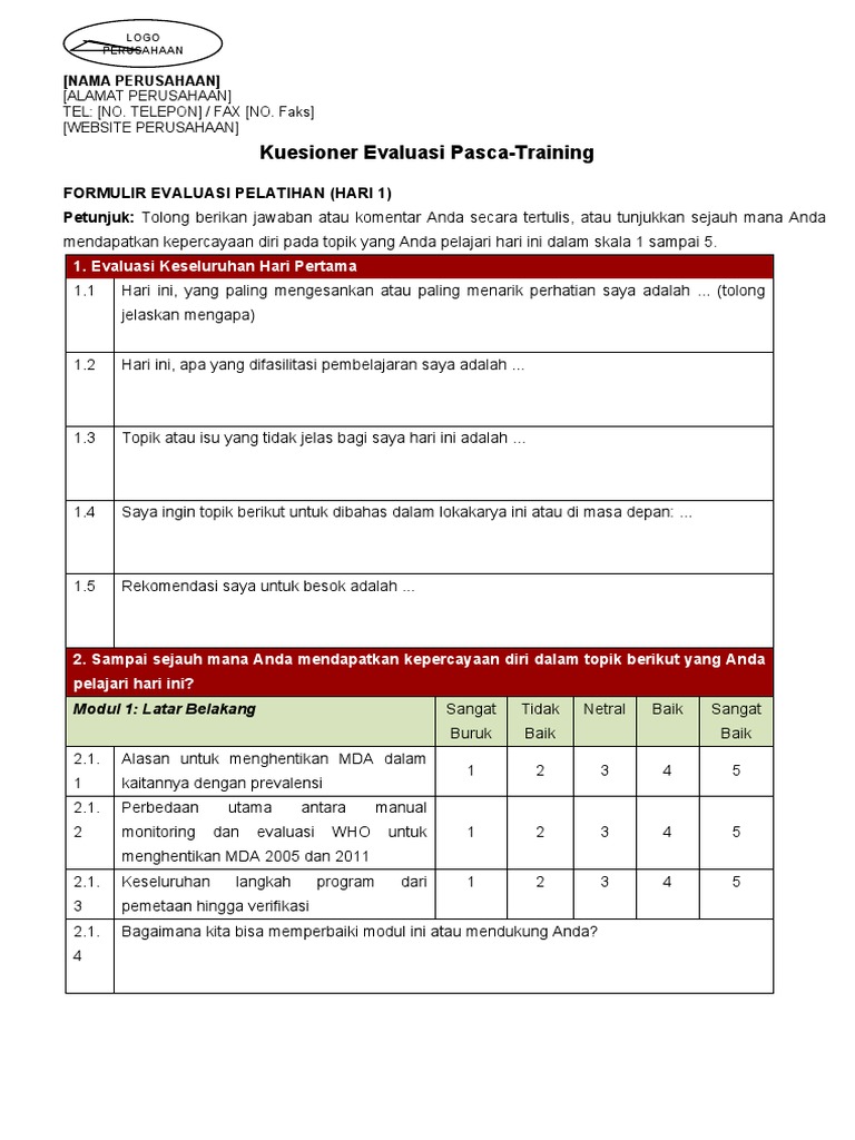 (Bizform) Kuesioner Evaluasi Pasca-Training | PDF