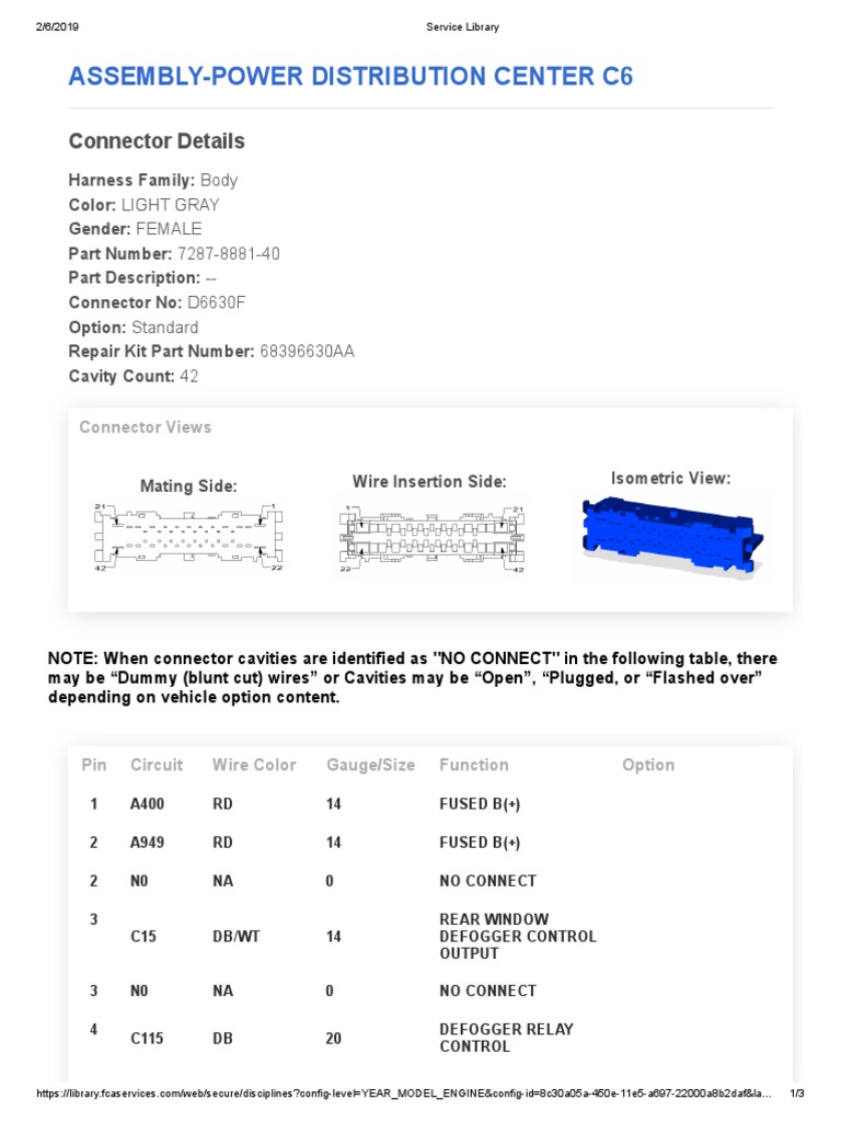 Assembly-Power Distribution Center C6: Connector Details | PDF ...