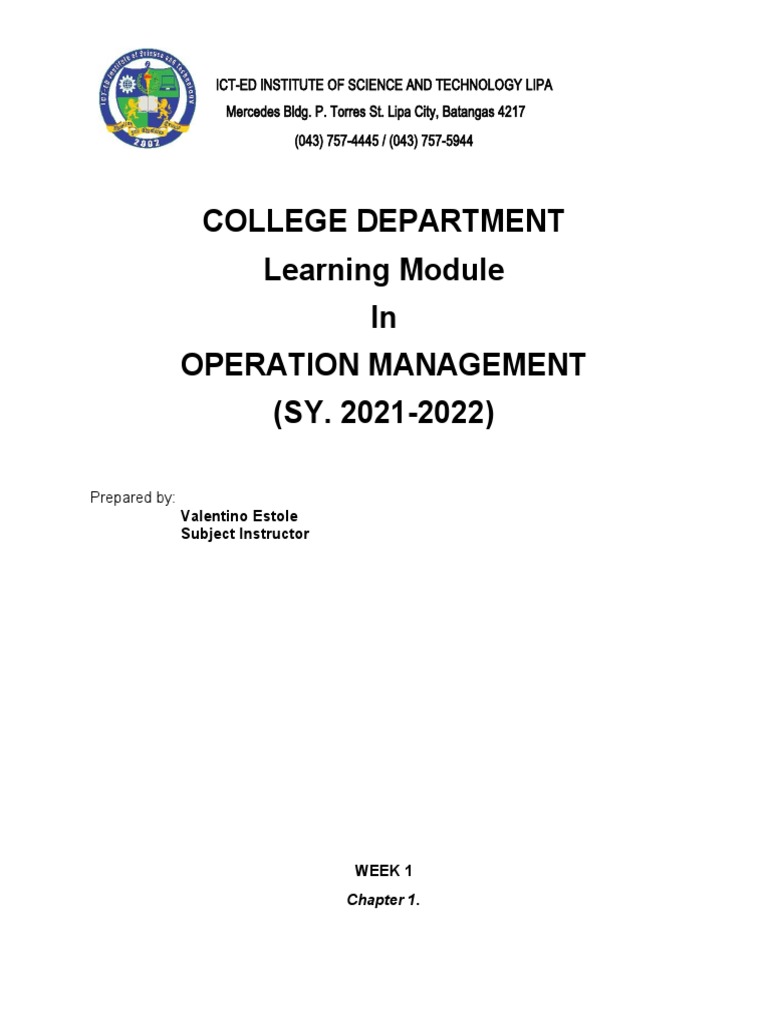 Operation Management Learning Module | PDF | Competitive Advantage ...
