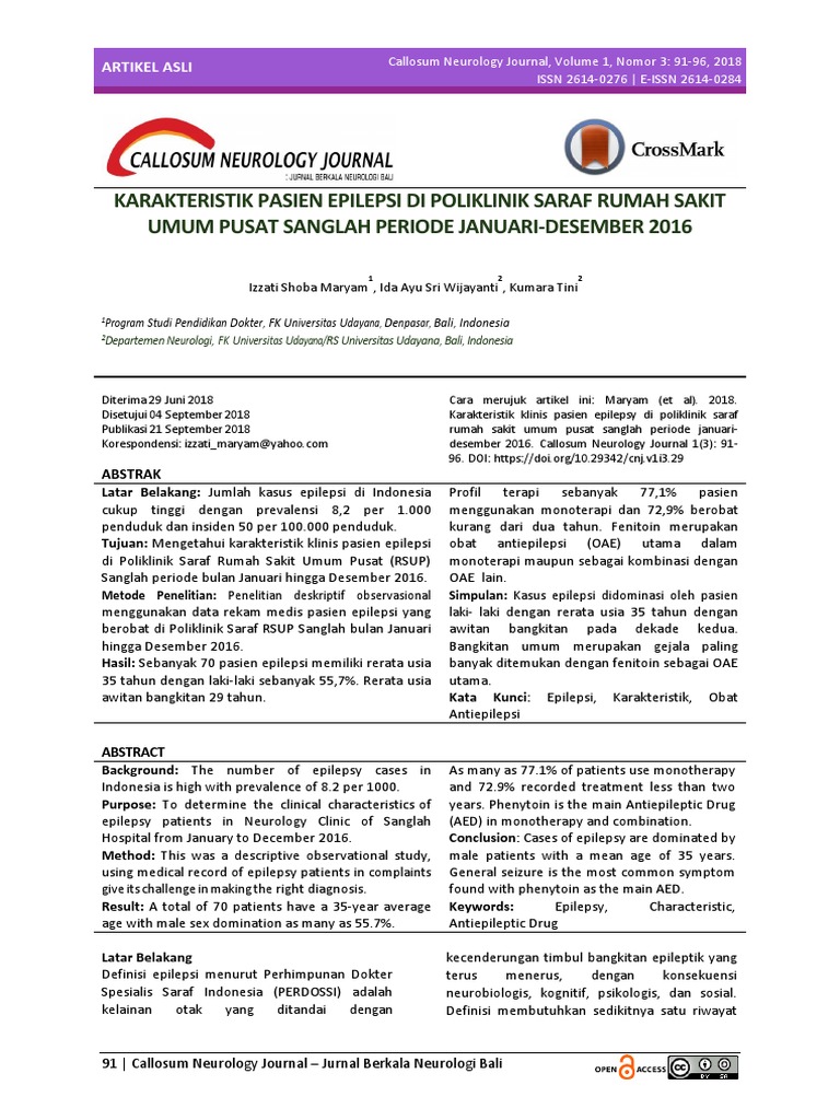 Karakteristik Pasien Epilepsi Di Poliklinik Saraf Rumah Sakit Umum Pusat Sanglah Periode Januari ...