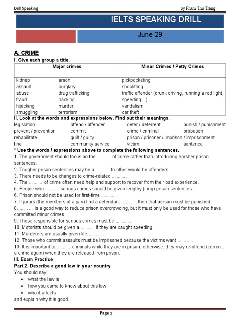 Ielts Speaking Drill: June 29 | PDF | Crimes | Crime & Violence