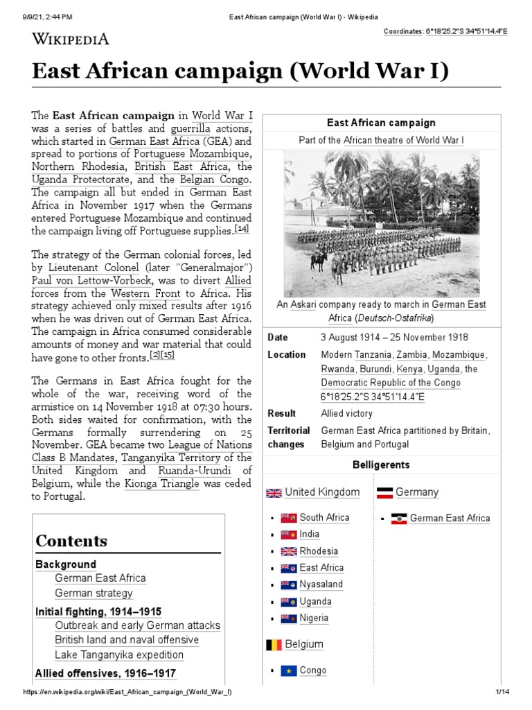 East African Campaign | PDF | Military | World War I