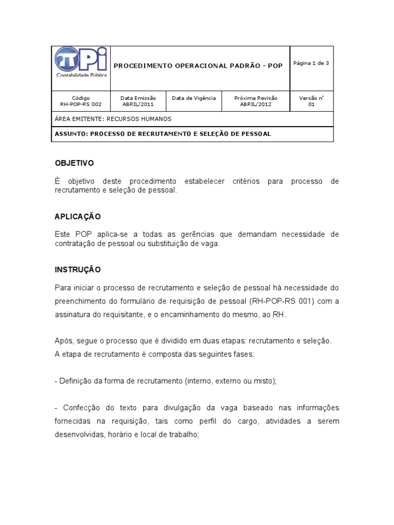 PROCEDIMENTO OPERACIONAL PADRÃO
