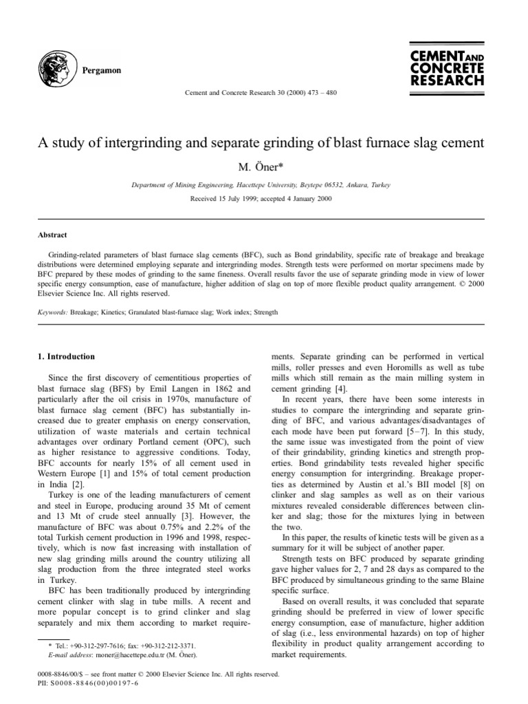 Separate vs. Intergrinding of Slag Cement | PDF | Cement | Mill (Grinding)