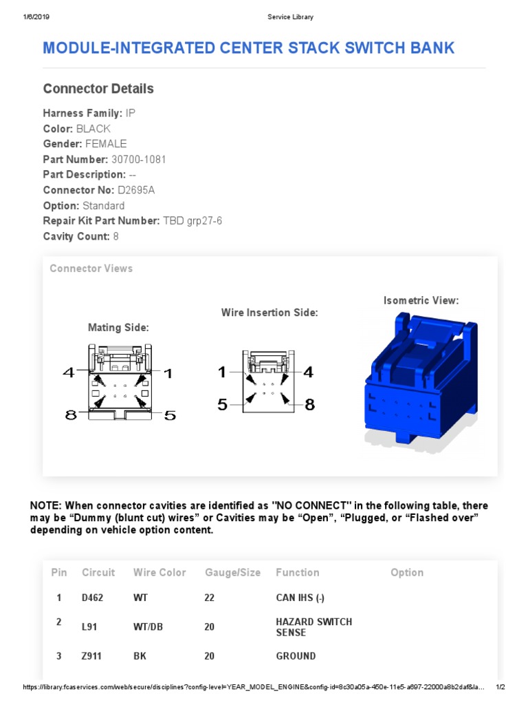 Module-Integrated Center Stack Switch Bank: Connector Details | PDF