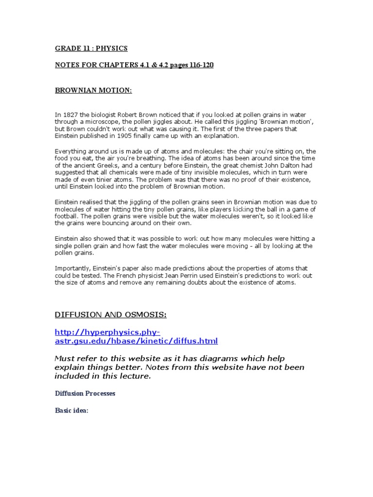 Brownian Motion and Diffusion | PDF | Molecules | Brownian Motion