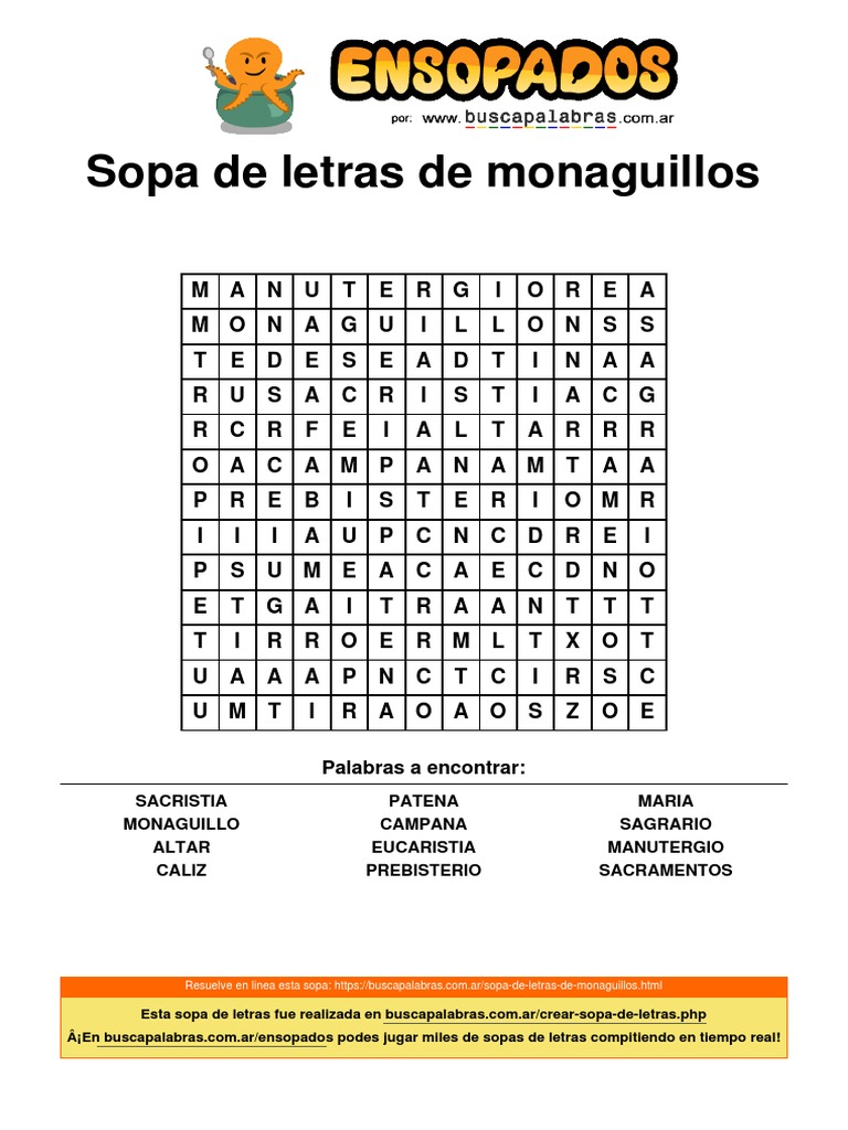 Sopa de Letras de Monaguillos | PDF