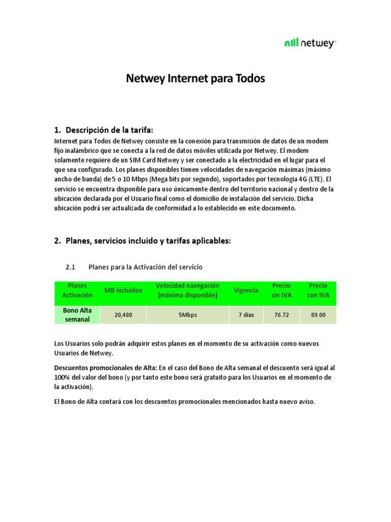 Planes y Tarifas de Internet Netwey 2025 | PDF | Internet | Lte ...