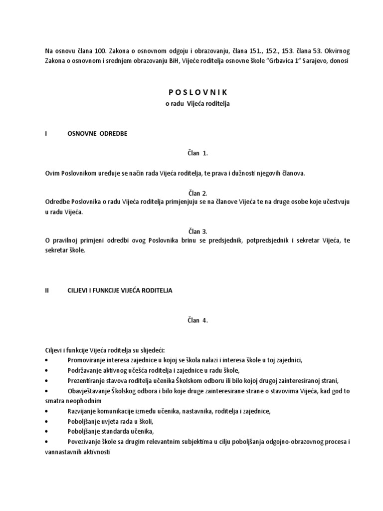 Poslovnik o Radu 1 | PDF