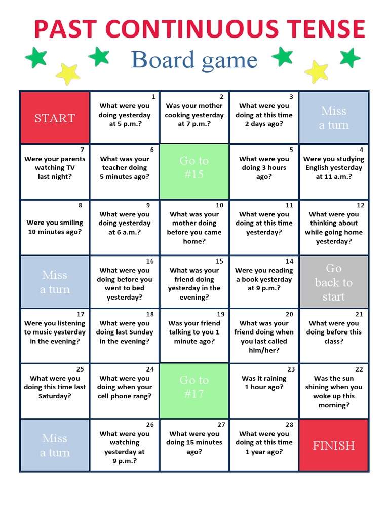 Past Continuous Tense Board Game Boardgames CLT Communicative Language ...