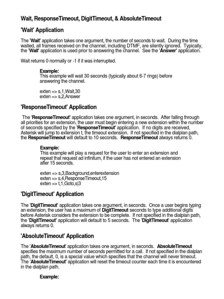 Asterisk Wait and Timeouts | PDF | Computing | Computer Science
