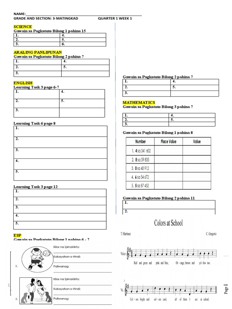 Q1-Answer-Sheet-WEEK-1 Grade 3 | PDF