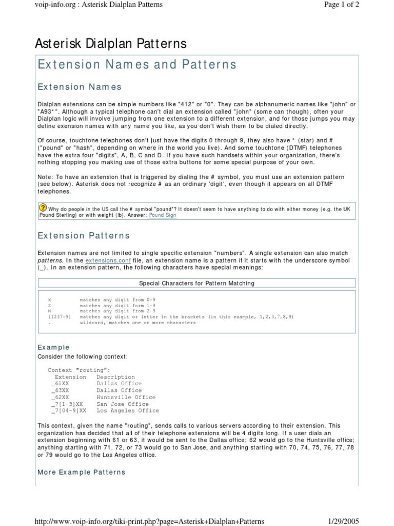 Asterisk Dialplan Patterns: Extension Names and Patterns | PDF ...