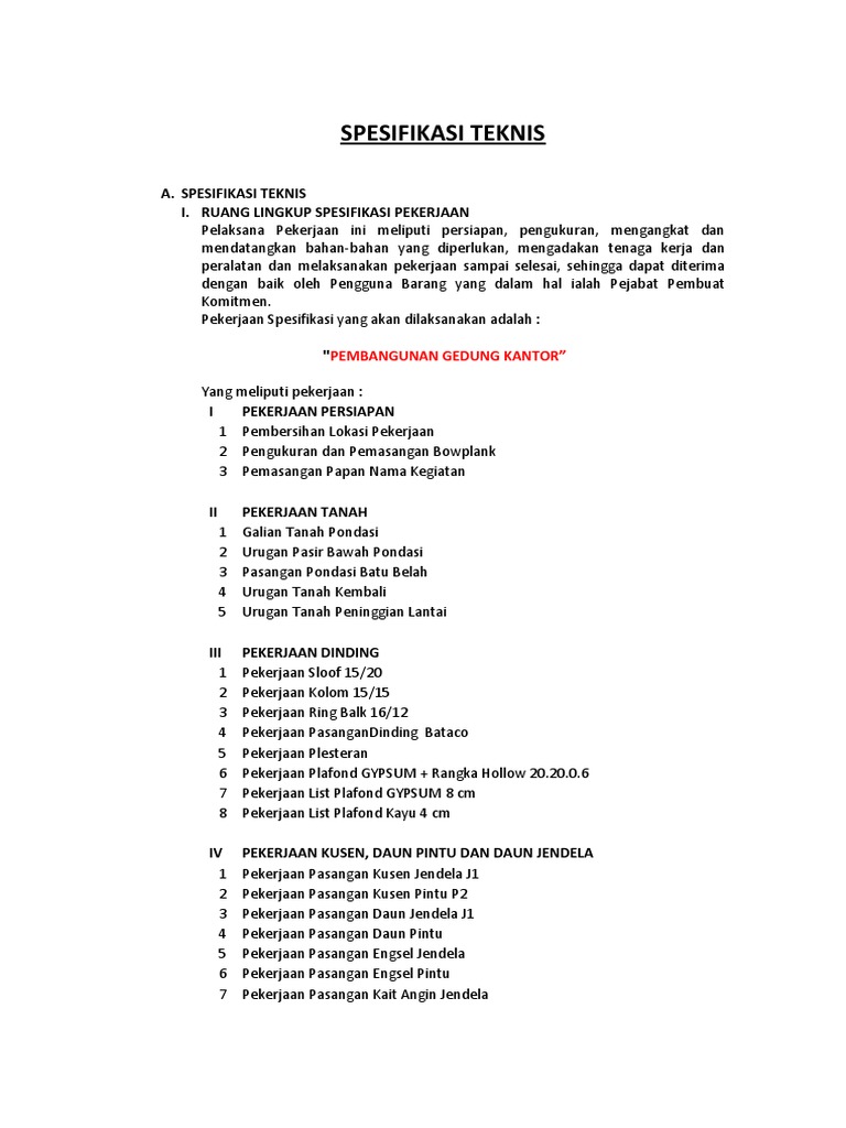 Spesifikasi Teknis | PDF | Griya & Taman | Teknologi & Rekayasa