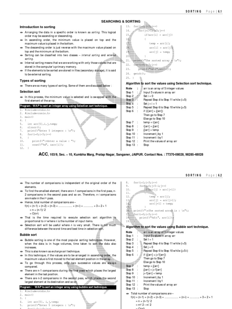 Searching And Sorting Techniques Pdf Time Complexity Algorithms