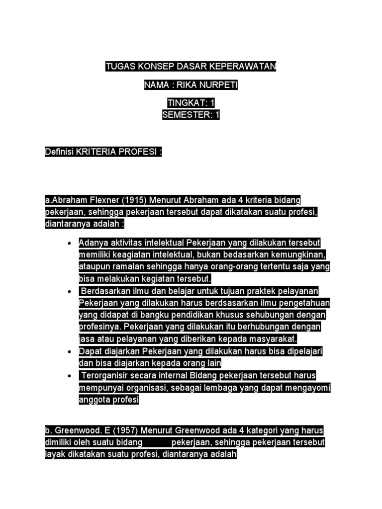 Rika Nurpeti Tugas Kdk. Kriteria Profesi | PDF