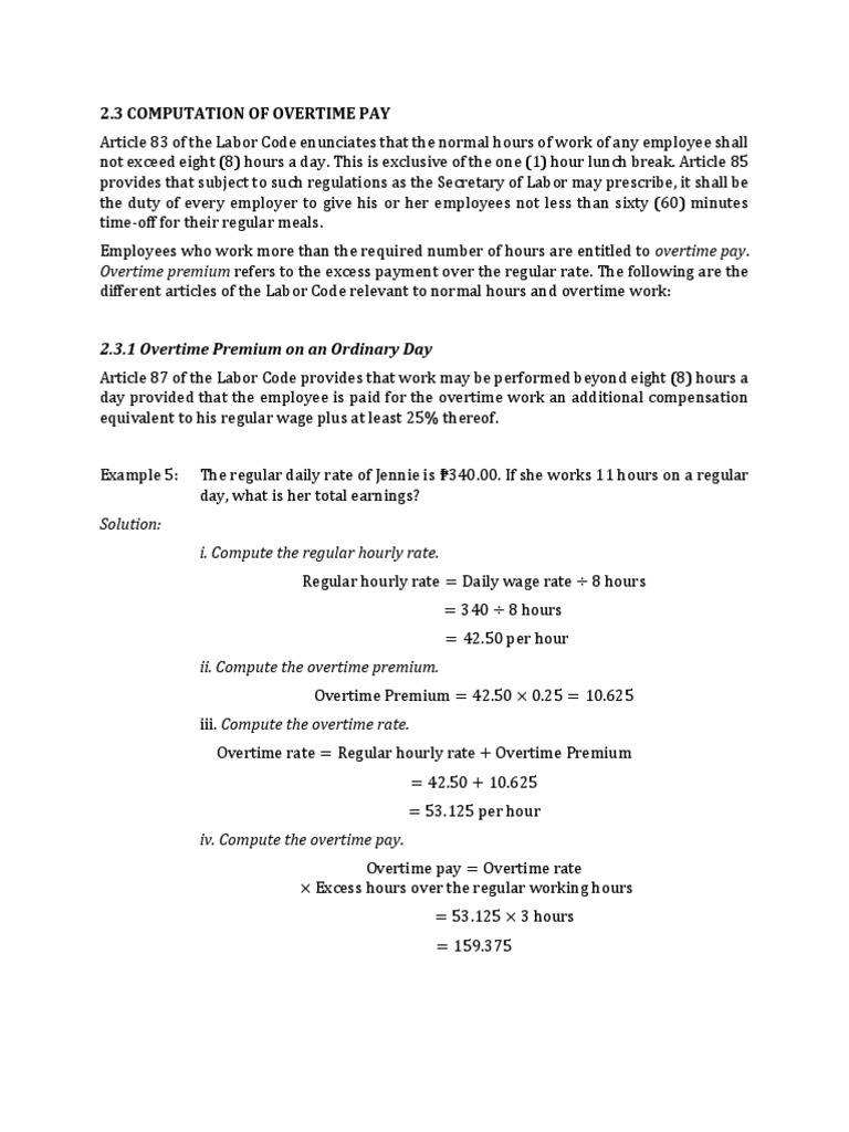 Computation of Overtime Pay | PDF | Overtime | Employment