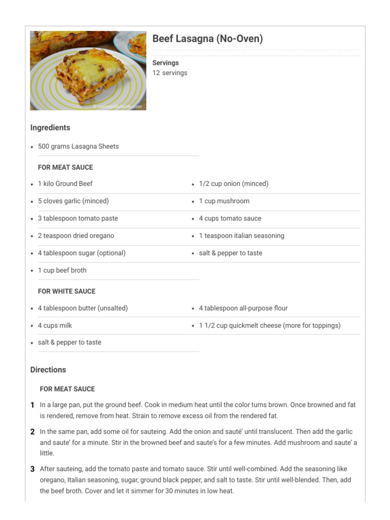 Beef Lasagna (No-Oven) - Yummy Kitchen | PDF | Lasagne | Food And Drink