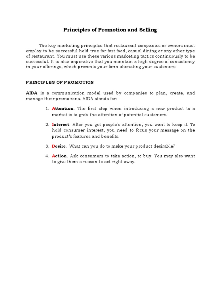 Principles of Promotion and Selling | PDF