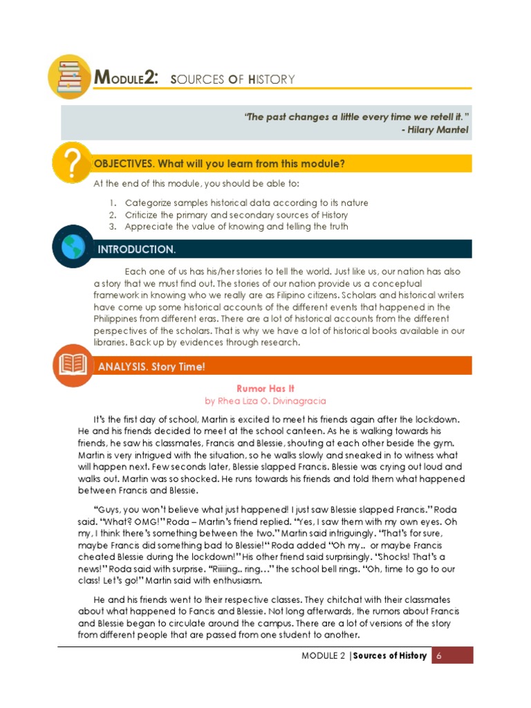 Module 2 Sources of History | PDF | Primary Sources | Evidence