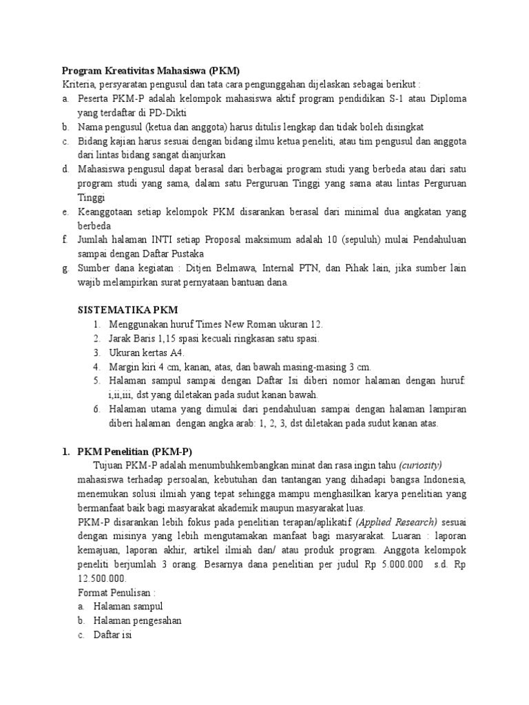 GUIDELINES FOR STUDENT CREATIVITY PROGRAM (PKM) SUBMISSIONS | PDF