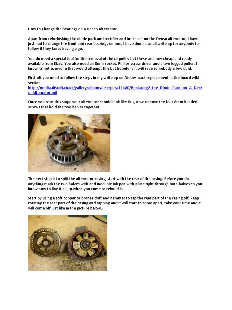 Denso Alternator Bearing Replacement Guide | PDF | Manufactured Goods ...