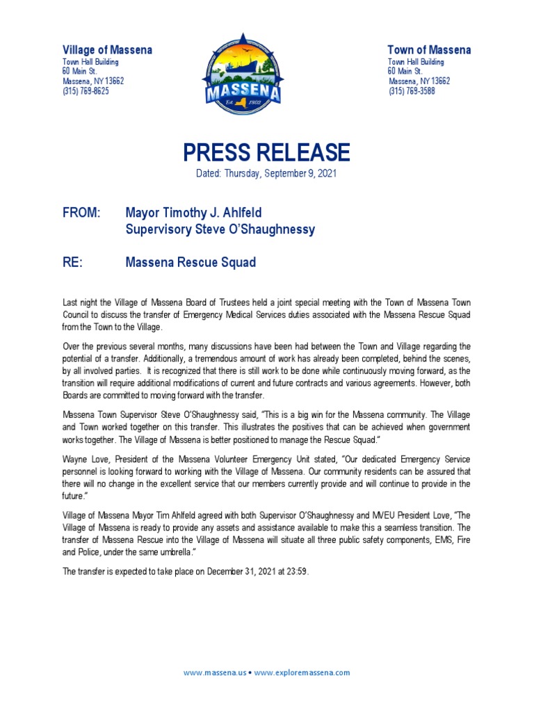 Massena Rescue Transfer | PDF | Emergency Medical Services | Government