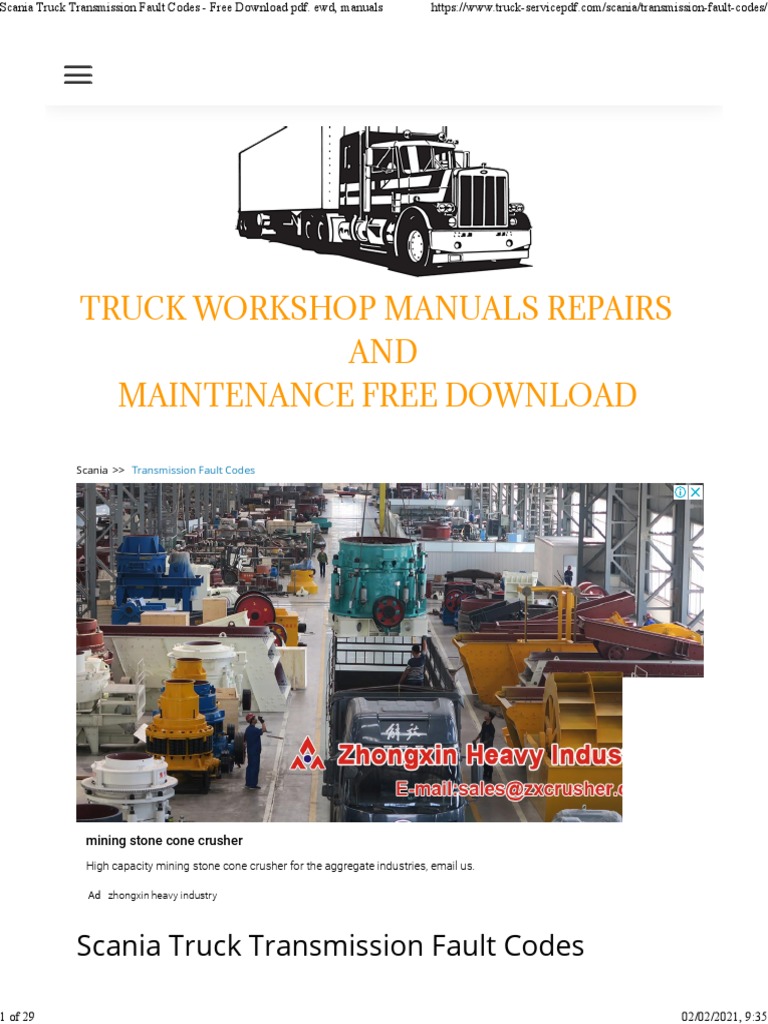 Scania Truck Transmission Fault Codes - Free Download PDF. Ewd, Manuals ...