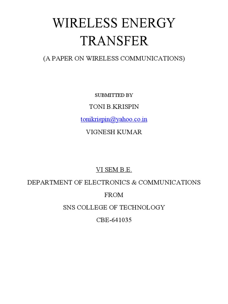 Wireless Energy Transfer Techniques | PDF | Microwave | Electromagnetic ...