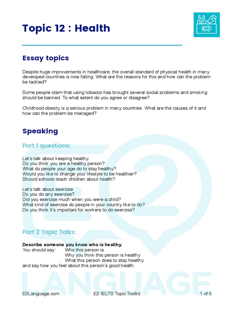 Topic 12: Health: Essay Topics | PDF | Obesity | Physician