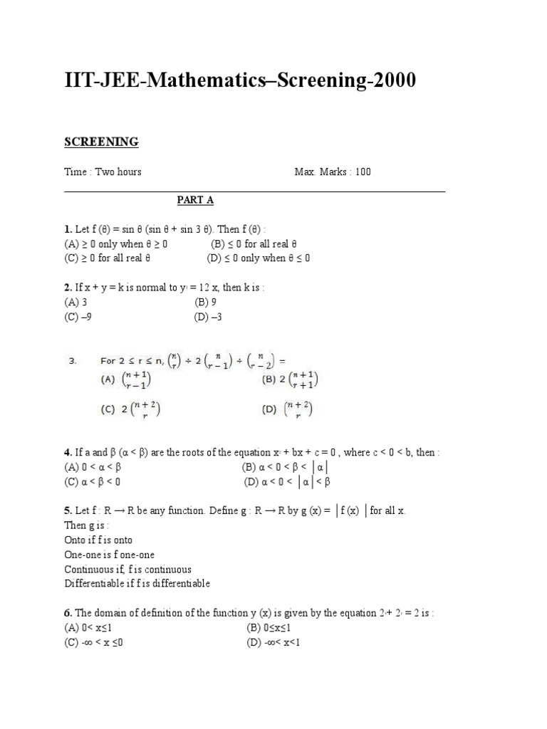 IIT JEE 2000 Mathematics Screening | PDF | Triangle | Odds