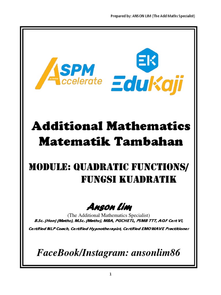 Add Maths - Class 3 - F4 Chpt2 Quadratic Equations | PDF | Quadratic ...