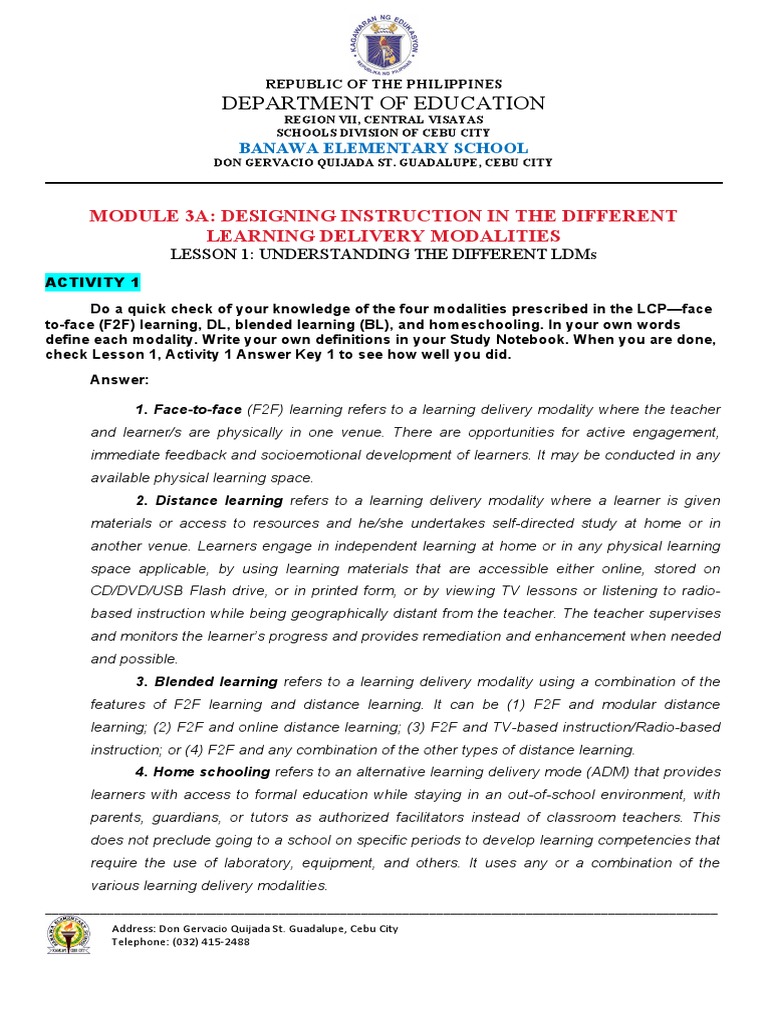 Department of Education: Module 3A: Designing Instruction in The ...