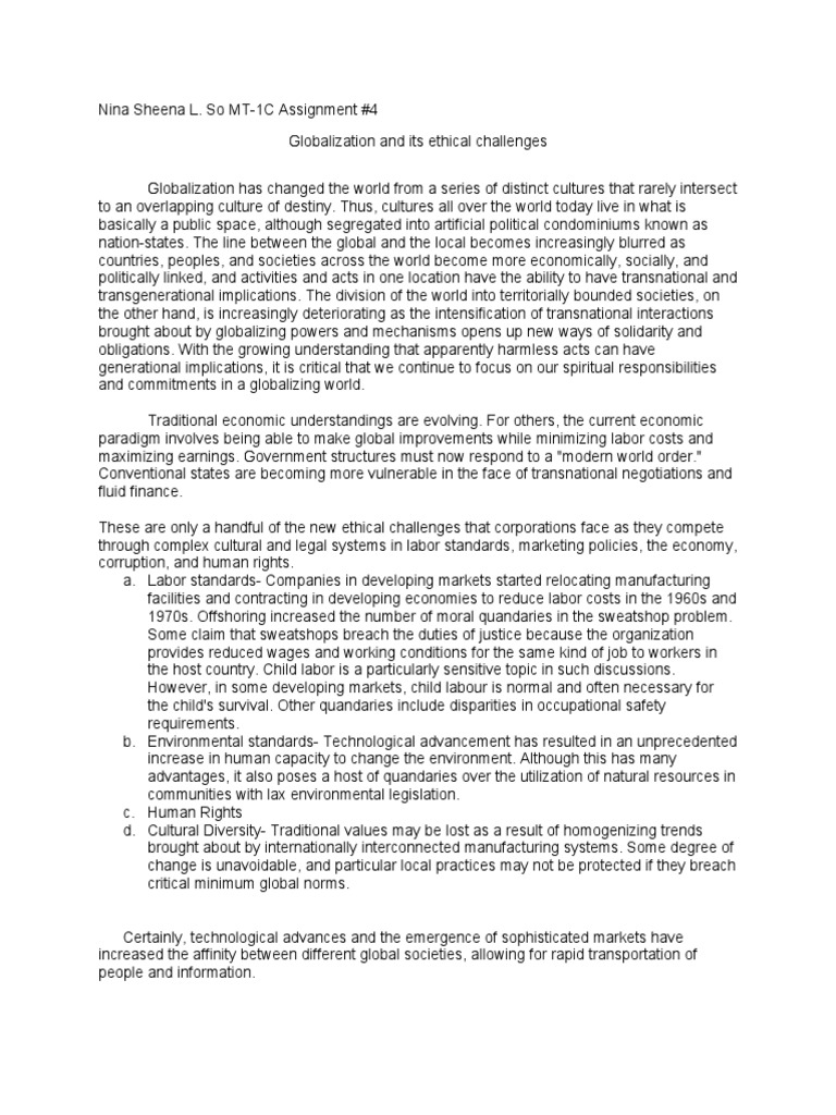 Assignment 4 Globalization | PDF | Globalization | Market (Economics)