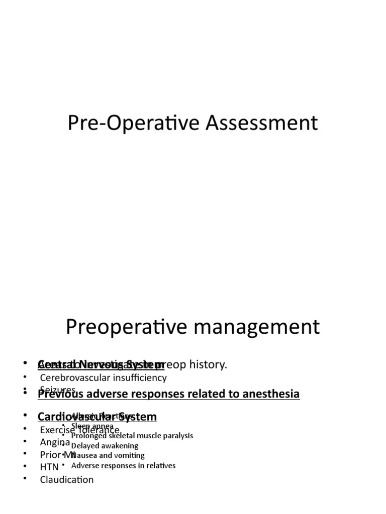 Pre Operative Assessment | PDF | Anesthesia | Surgery