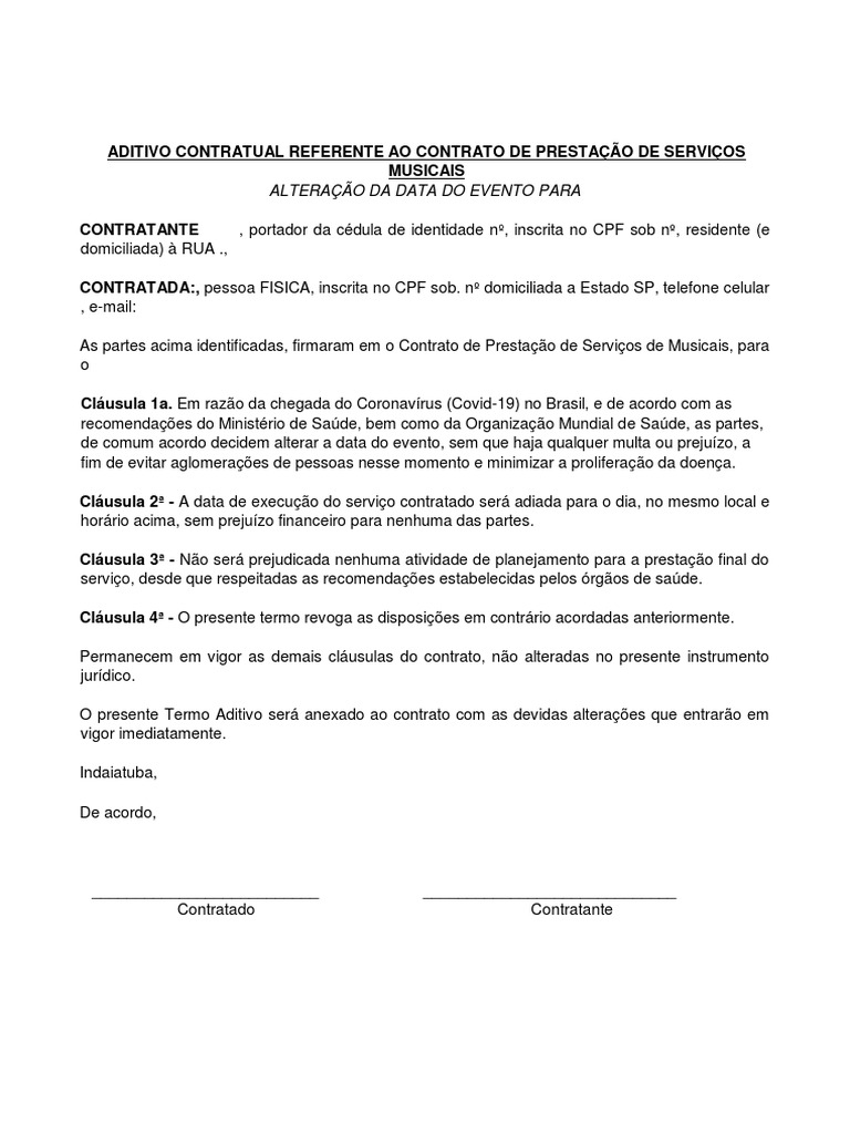 Modelo de ADITIVO CONTRATUAL - CoronaVirus | PDF