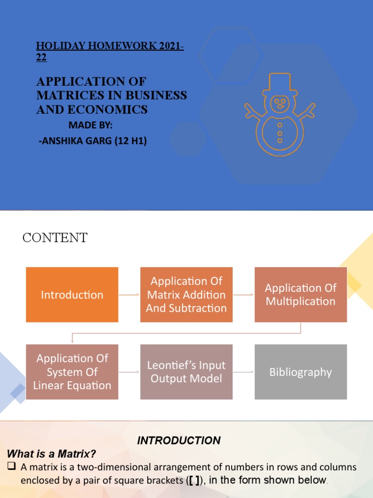 Application of Matrices in Business and Economics: Holiday Homework ...