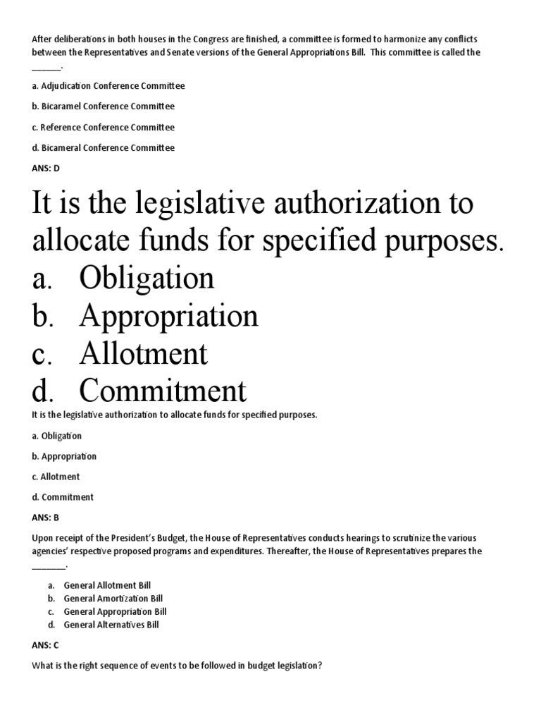 It Is The Legislative Authorization To Allocate Funds For Specified ...