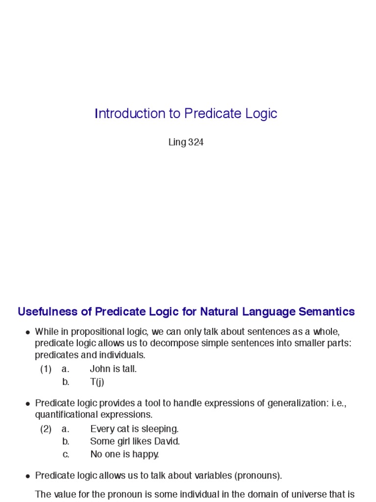 Predicate Logic in Natural Language Semantics | PDF | First Order Logic ...