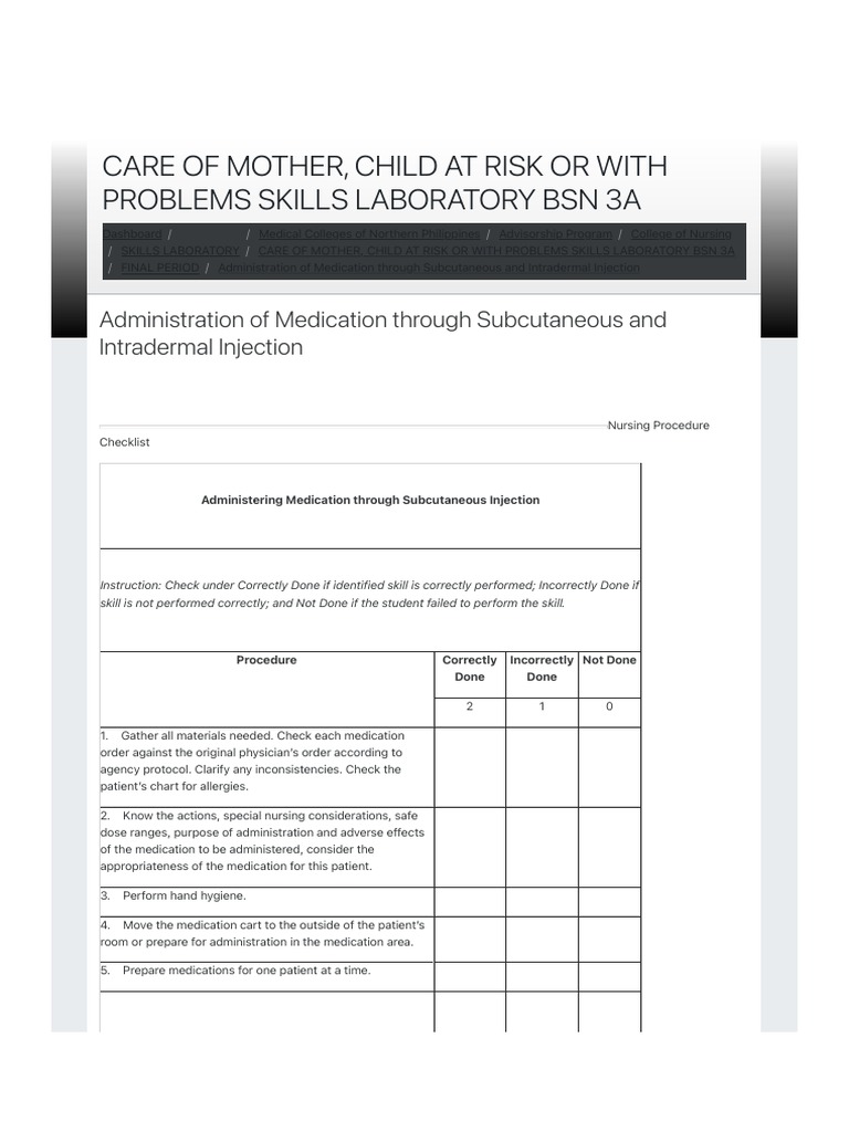 Administration Of Medication Through Subcutaneous And Intradermal